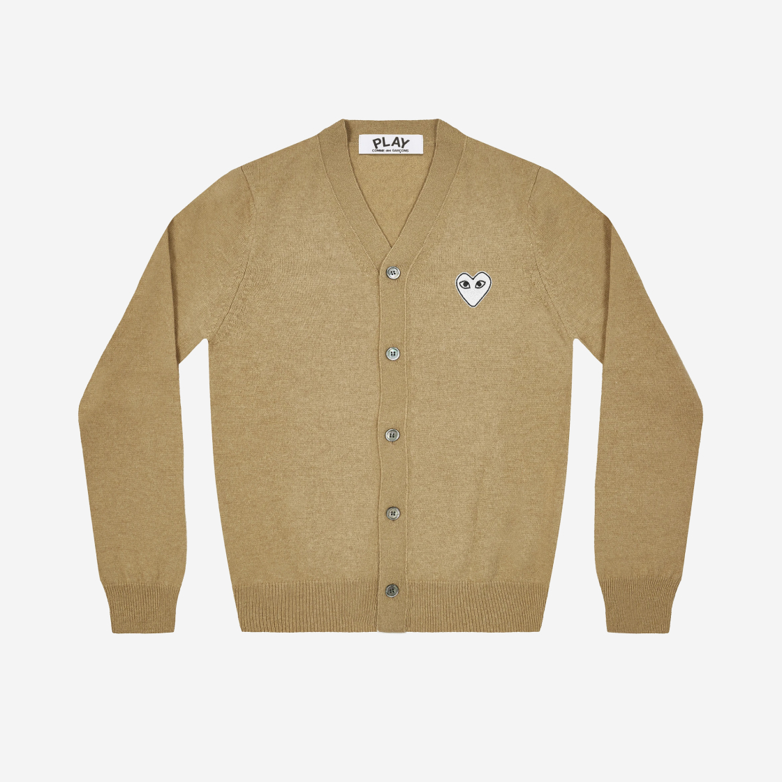 플레이 꼼데가르송 화이트 하트 니트 가디건 카멜 Play Comme Des Garcons Kream