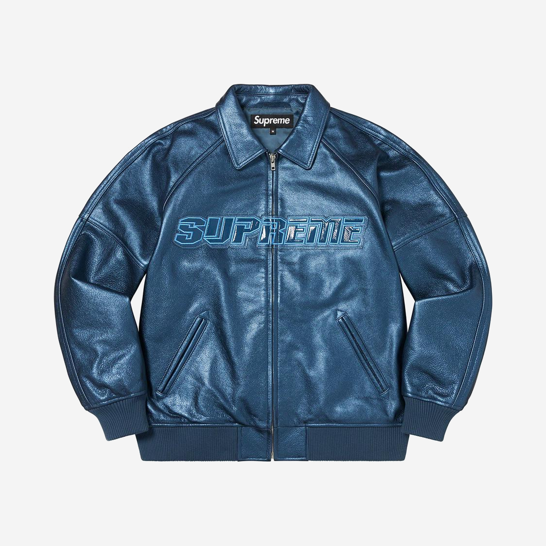 슈프림 실버 서퍼 레더 바시티 자켓 블루 - 22SS | Supreme | KREAM