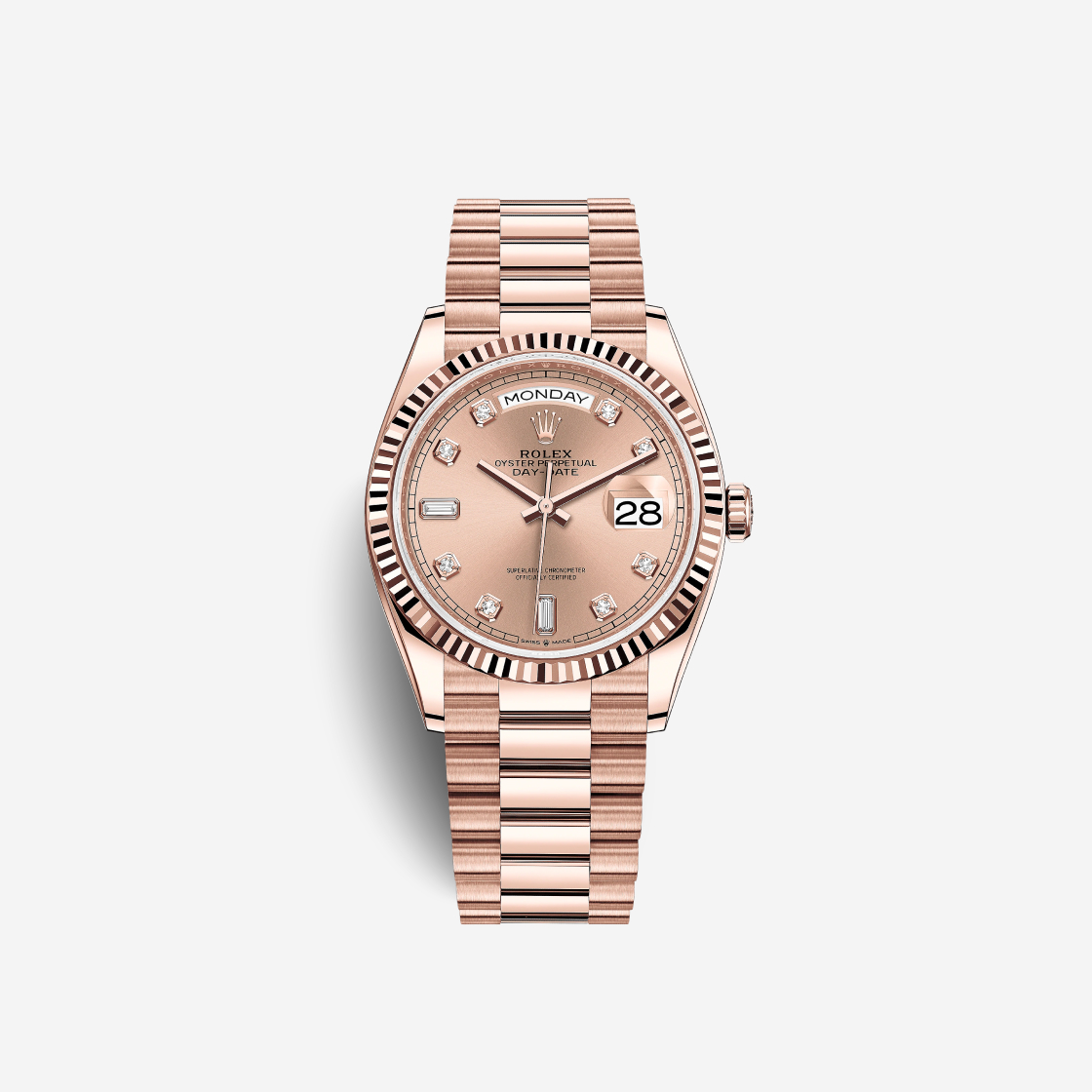 롤렉스 데이데이트 36mm 128235 로즈 다이아 셋팅 프레지던트 | Rolex | KREAM