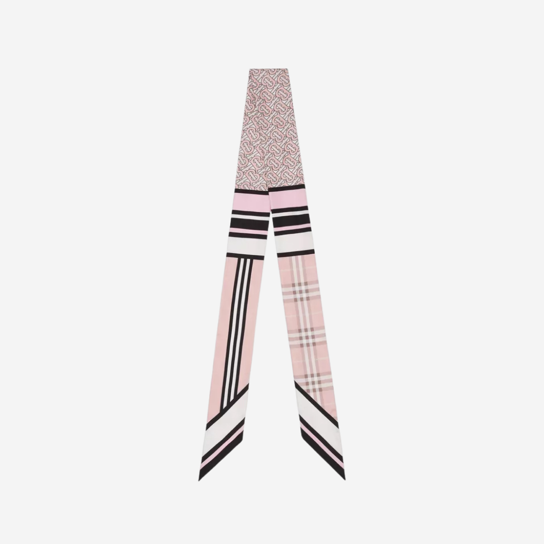 W 버버리 몽타주 프린트 실크 스키니 스카프 블러쉬 Burberry Kream