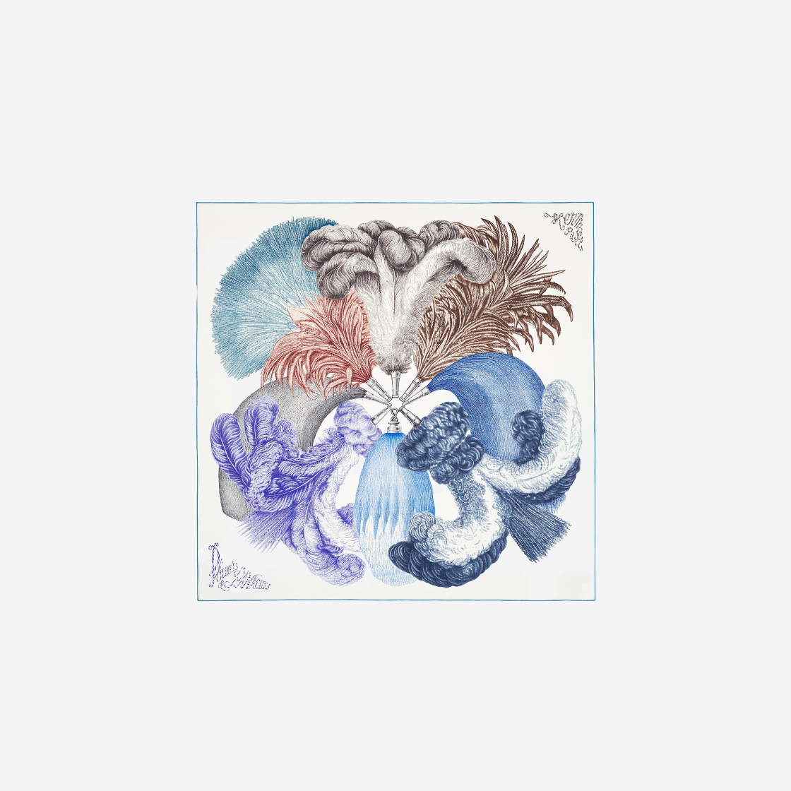 (W) 에르메스 플뤼메 에 파나슈 스카프 90 블랑 블루 브룬 | Hermes | KREAM