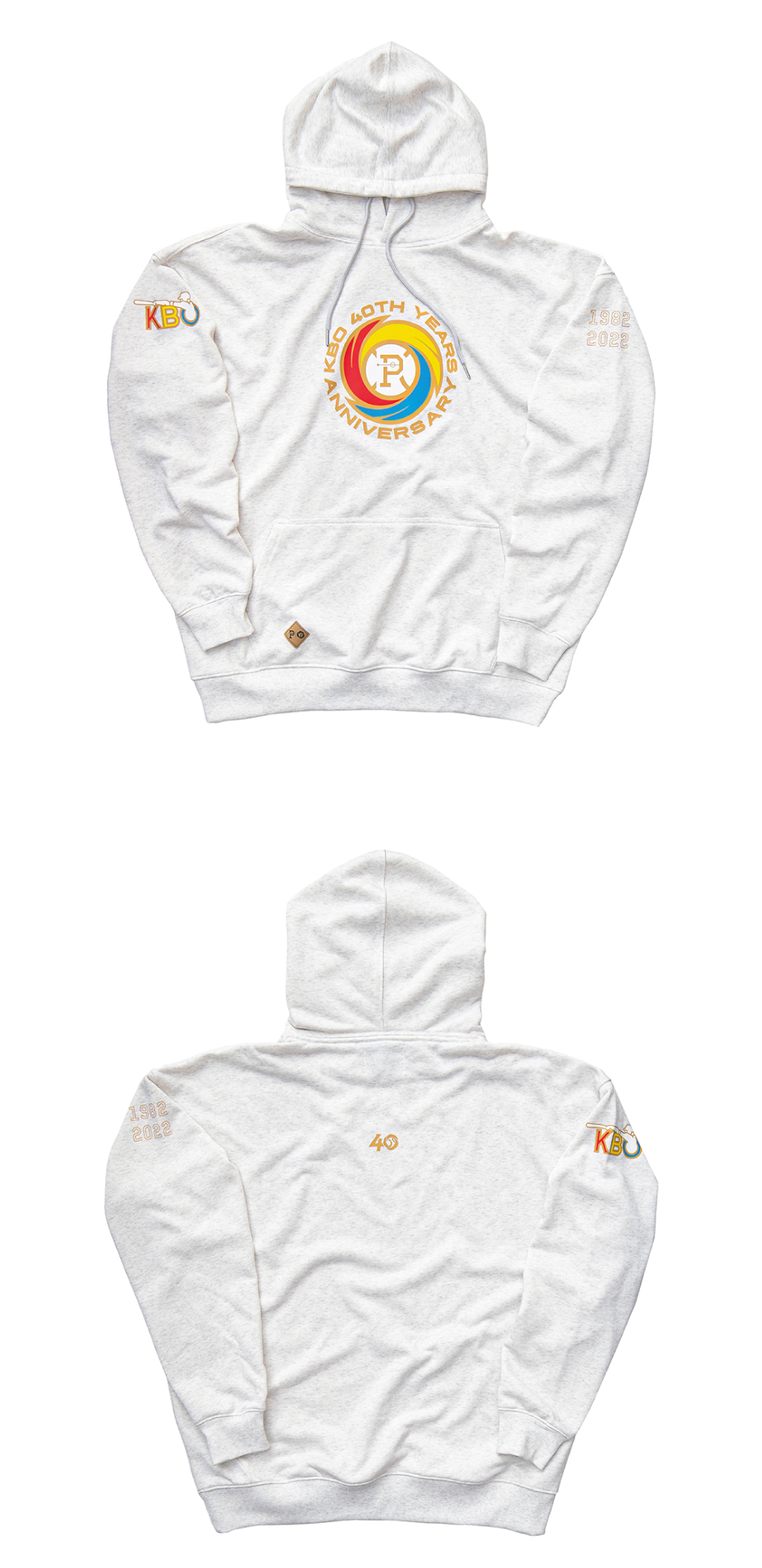 오버더피치 x KBO 40주년 엠블럼 루즈핏 후드 라이트 멜란지 | Over The Pitch | KREAM