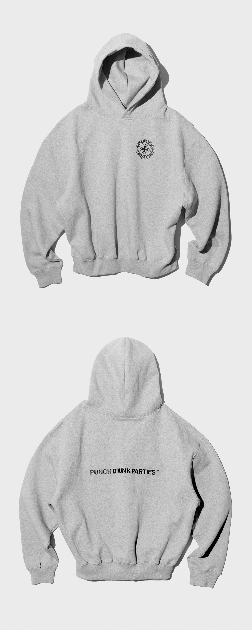 펀치 드렁크 파티즈 오버사이즈 로고 후드 그레이 | Punch Drunk Parties | KREAM