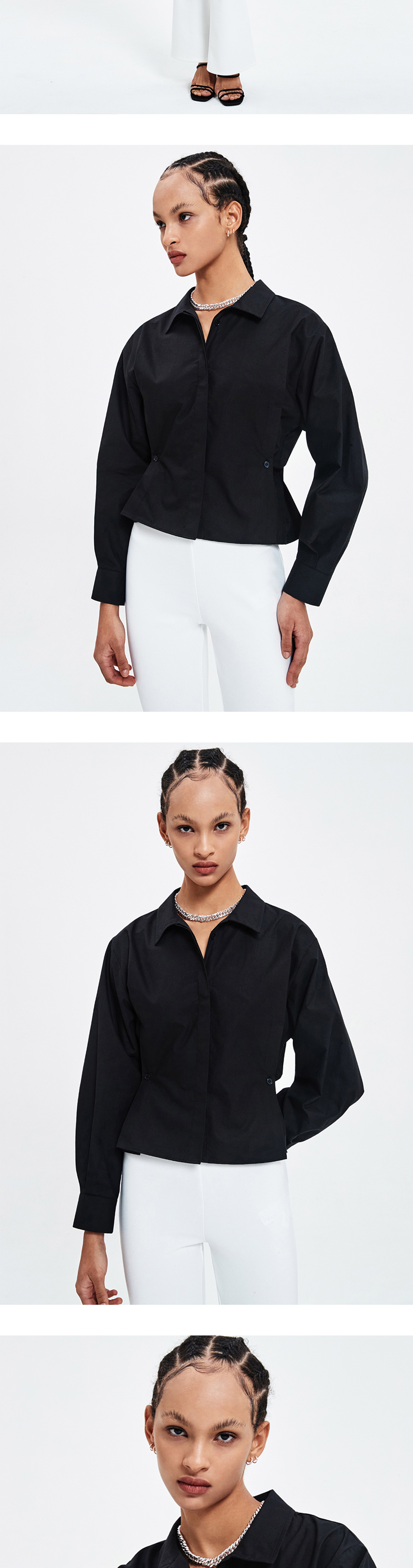 해브레스 우먼 사이드 버튼 크롭 셔츠 블랙 | HAVELESS | KREAM