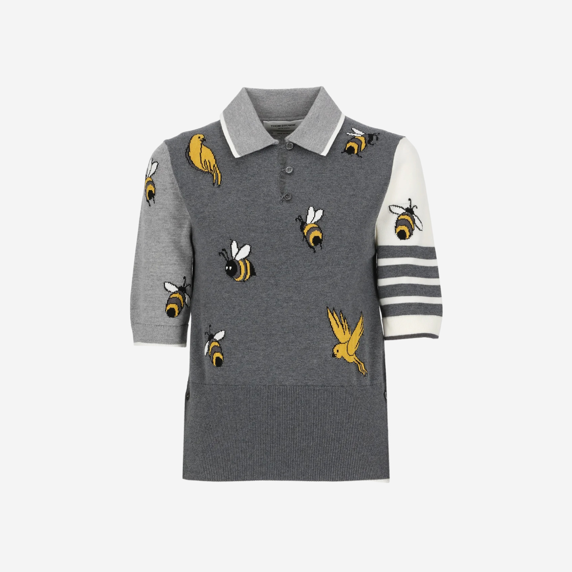 (W) 톰브라운 펀 믹스 코튼 멜리노 버드 & 비 사선 폴로 토날 그레이 | Thom Browne | KREAM