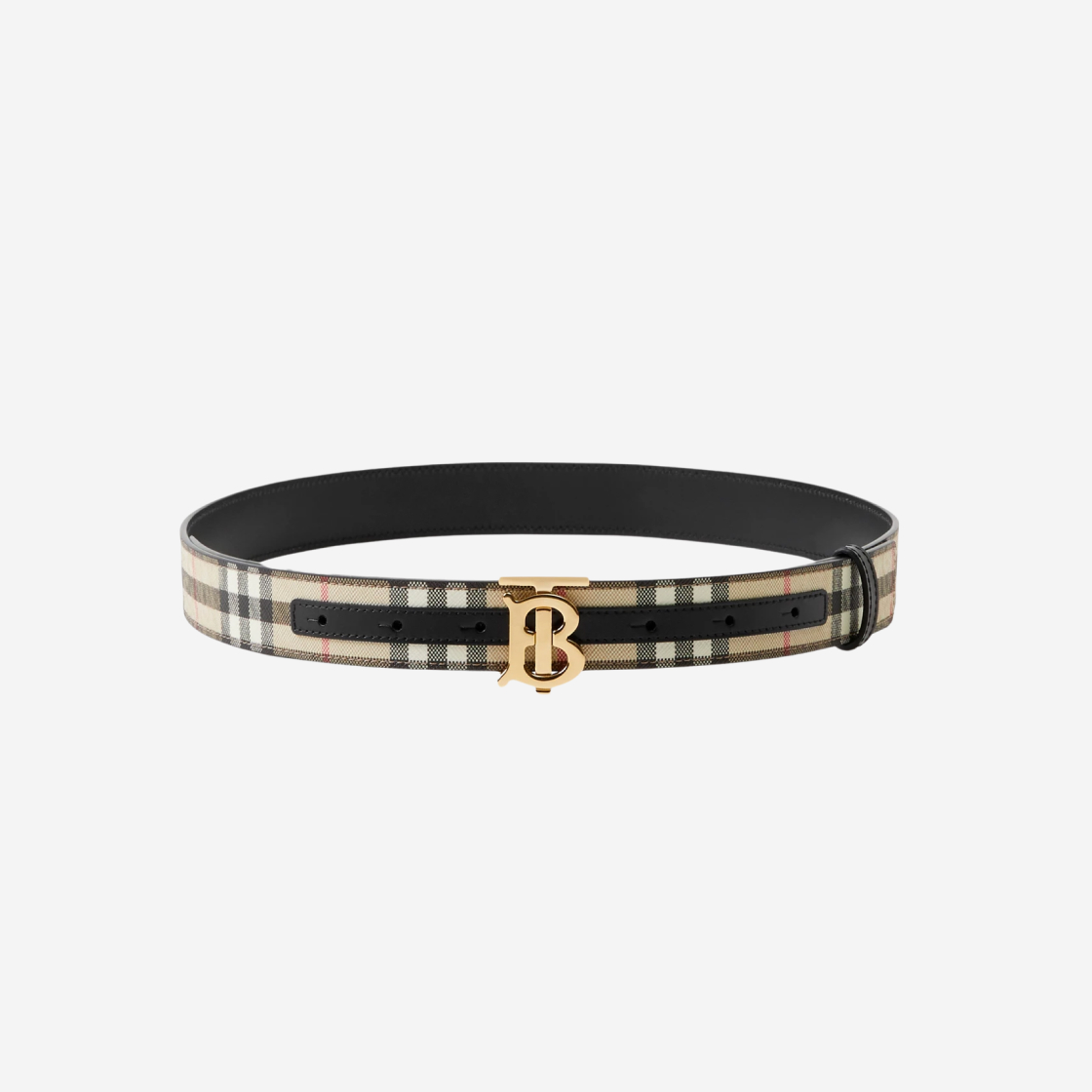 W 버버리 체크 레더 리버시블 Tb 벨트 아카이브 베이지 블랙 Burberry Kream