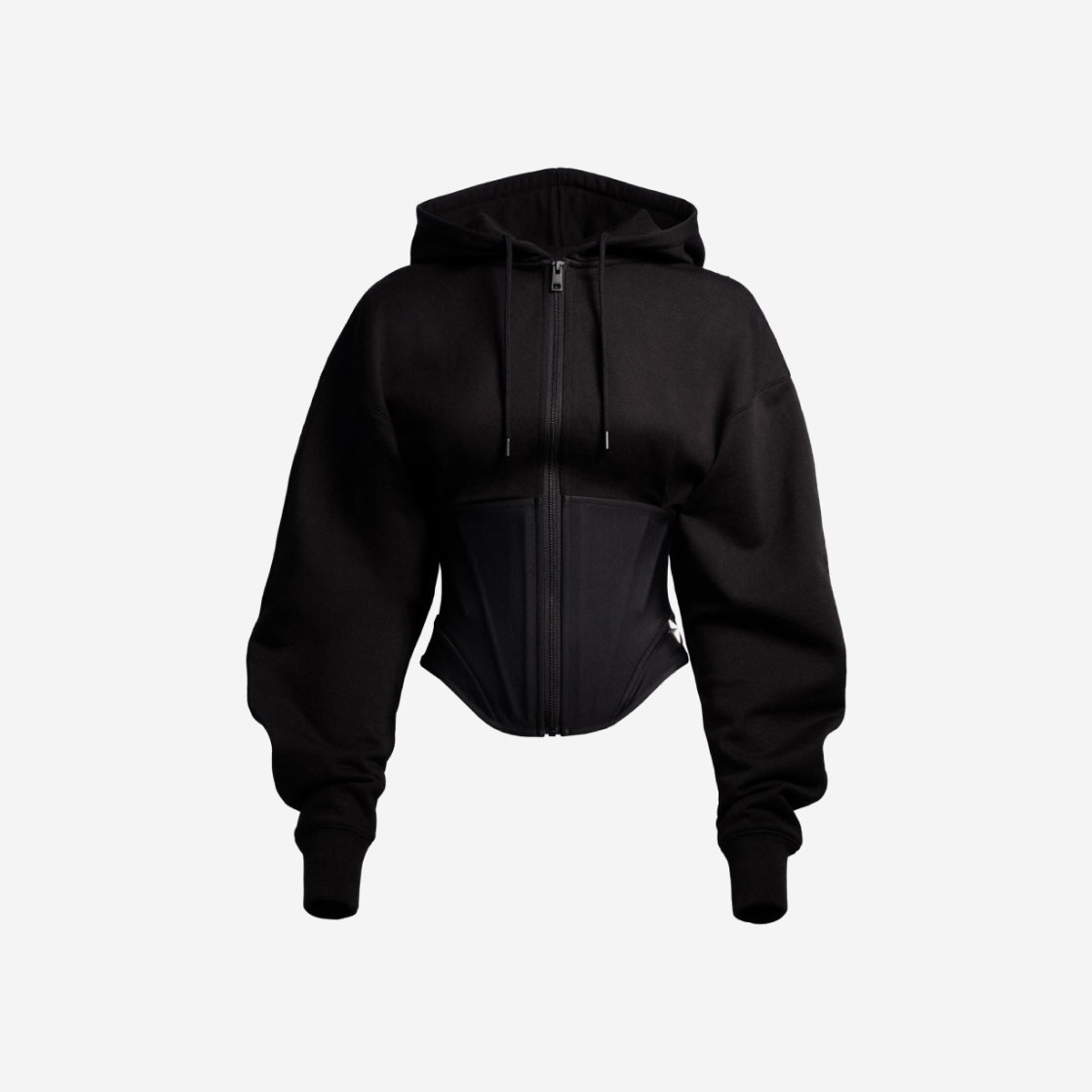 (W) 에이치앤엠 x 뮈글러 코르셋 웨이스트 후드 집업 블랙 | H&M | KREAM