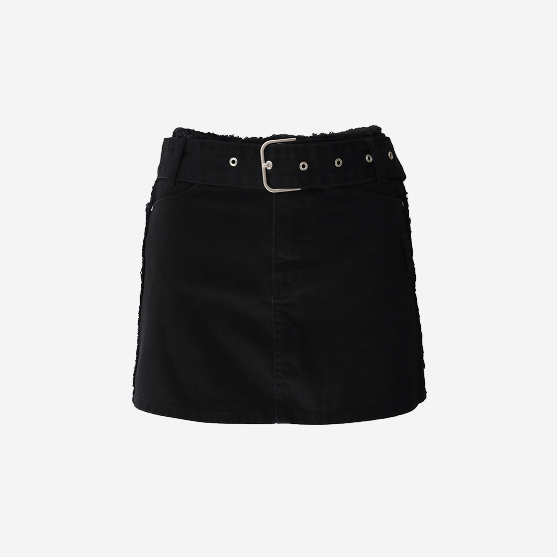 유즈 우먼 벨티드 러프 커팅 데님 미니 스커트 블랙 | YUSE | KREAM
