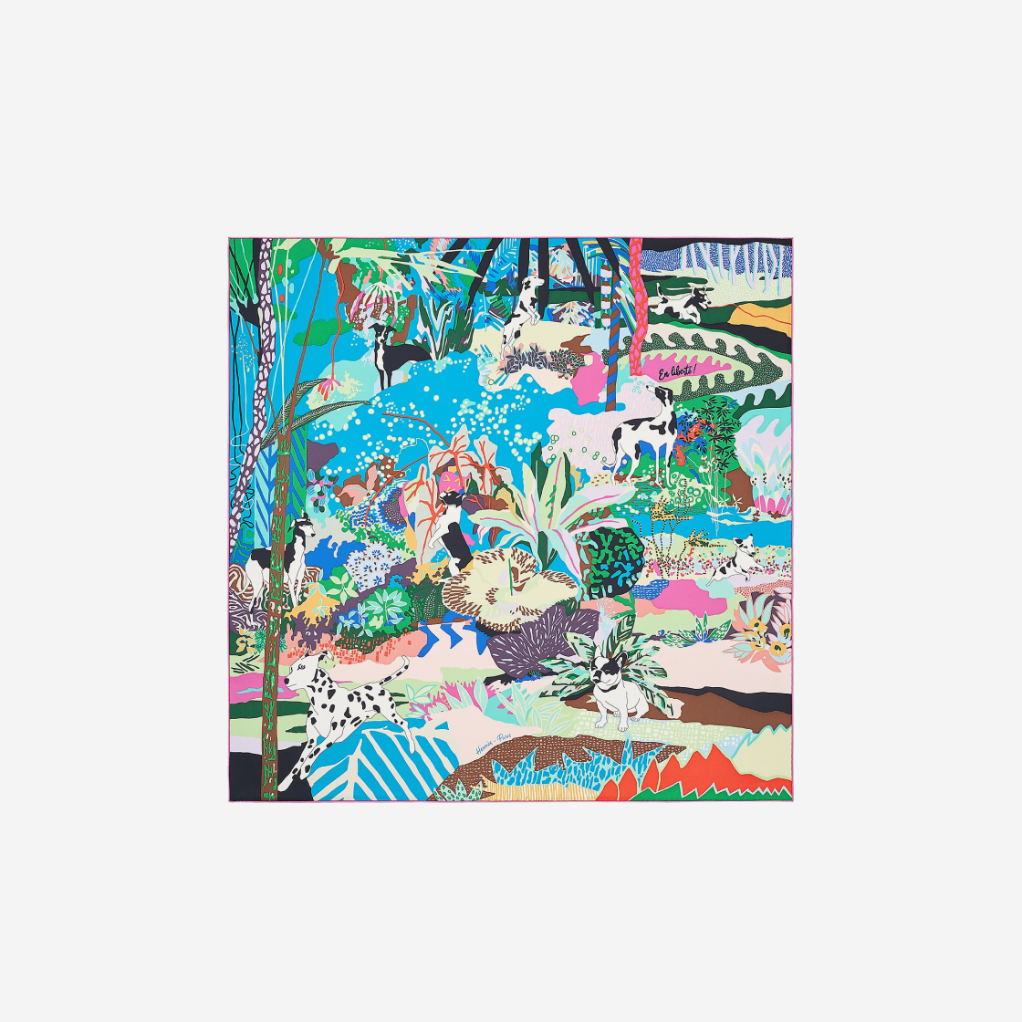 (W) 에르메스 엔 리버트 스카프 90 블루 아주르 로즈 베르 | Hermes | KREAM