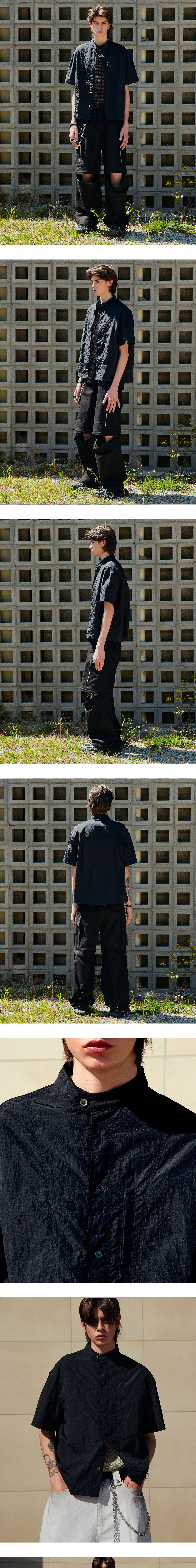 알렌느 바이커 디테일 3D 1/2 셔츠 블랙 | Haleine | KREAM