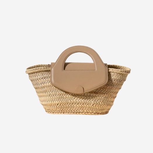 헤레우 알케리아 레더 트림 스트로우 토트백 베이지 다크 브라운 | Hereu | KREAM