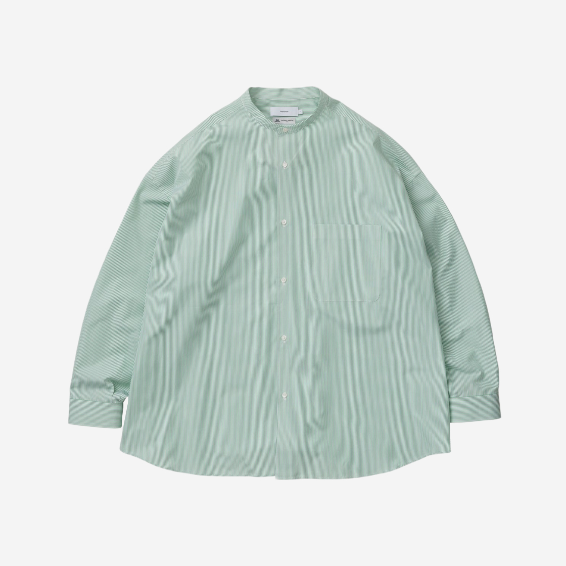 그라프페이퍼 토마스 메이슨 롱슬리브 오버사이즈 밴드 칼라 셔츠 그린 스트라이프 | Graphpaper | KREAM