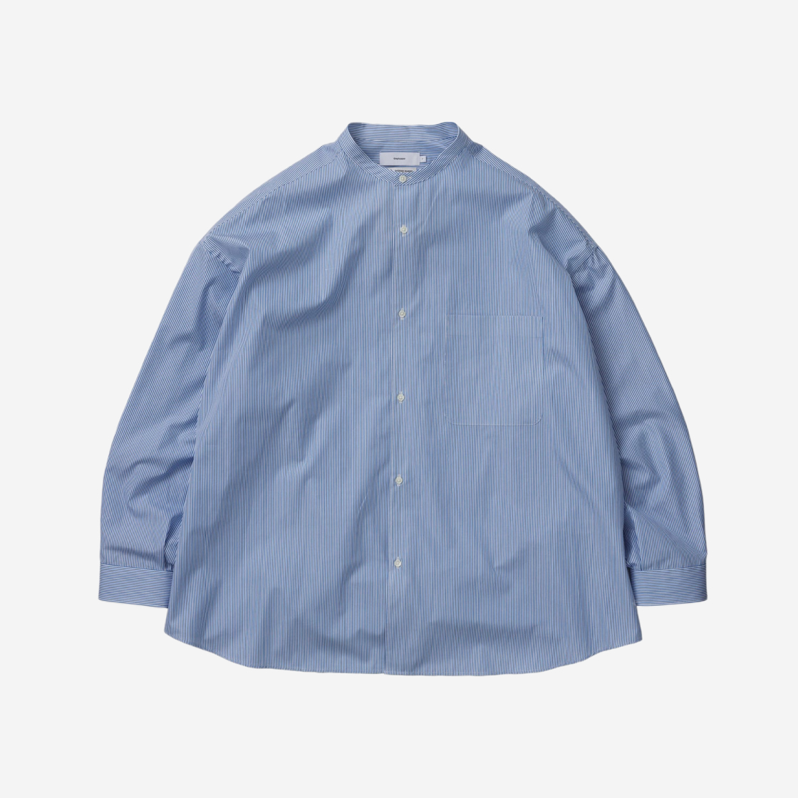 그라프페이퍼 토마스 메이슨 롱슬리브 오버사이즈 밴드 칼라 셔츠 블루 스트라이프 | Graphpaper | KREAM