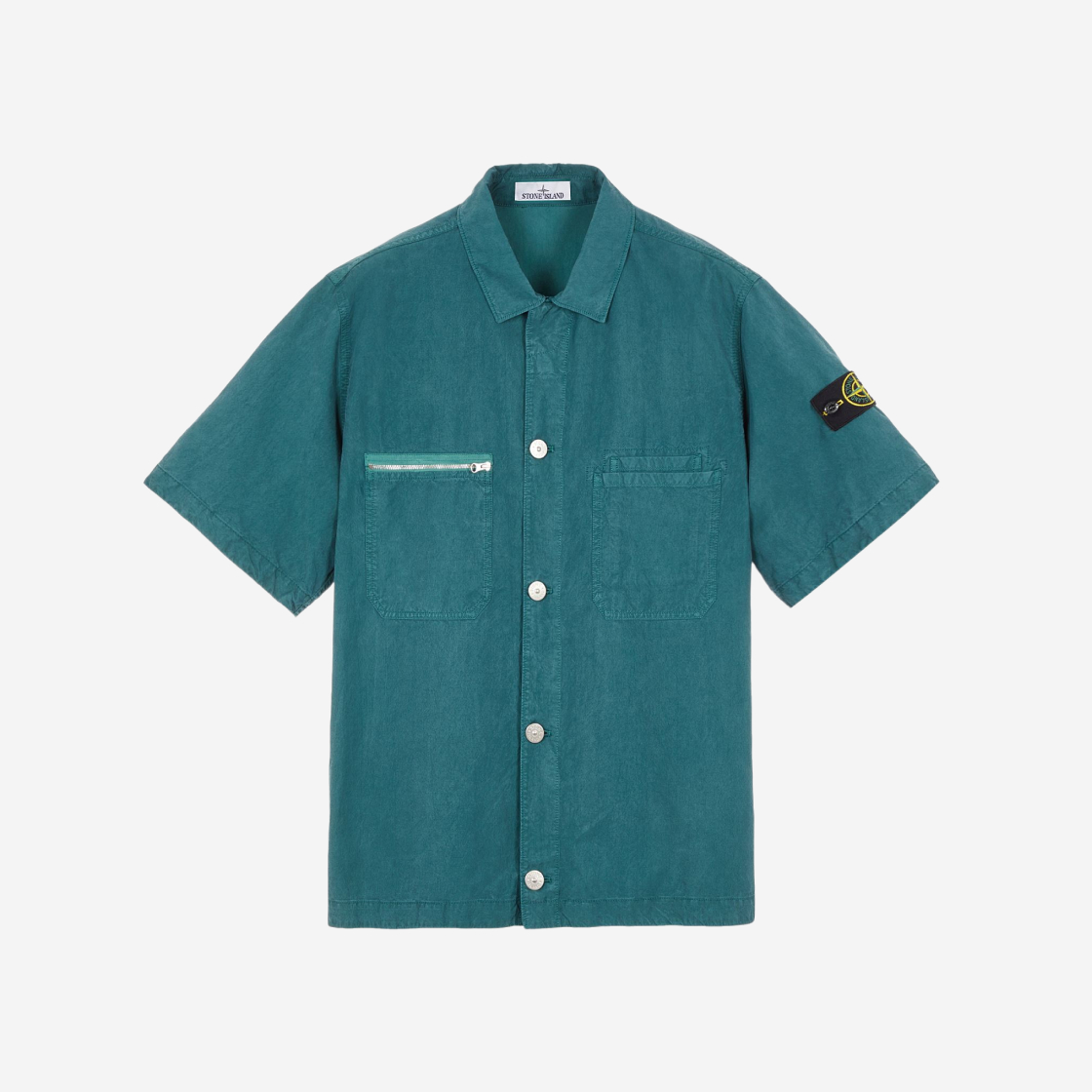스톤 아일랜드 11429 패치 체스트 포켓 숏슬리브 오버셔츠 보틀 그린 - 23SS | Stone Island | KREAM