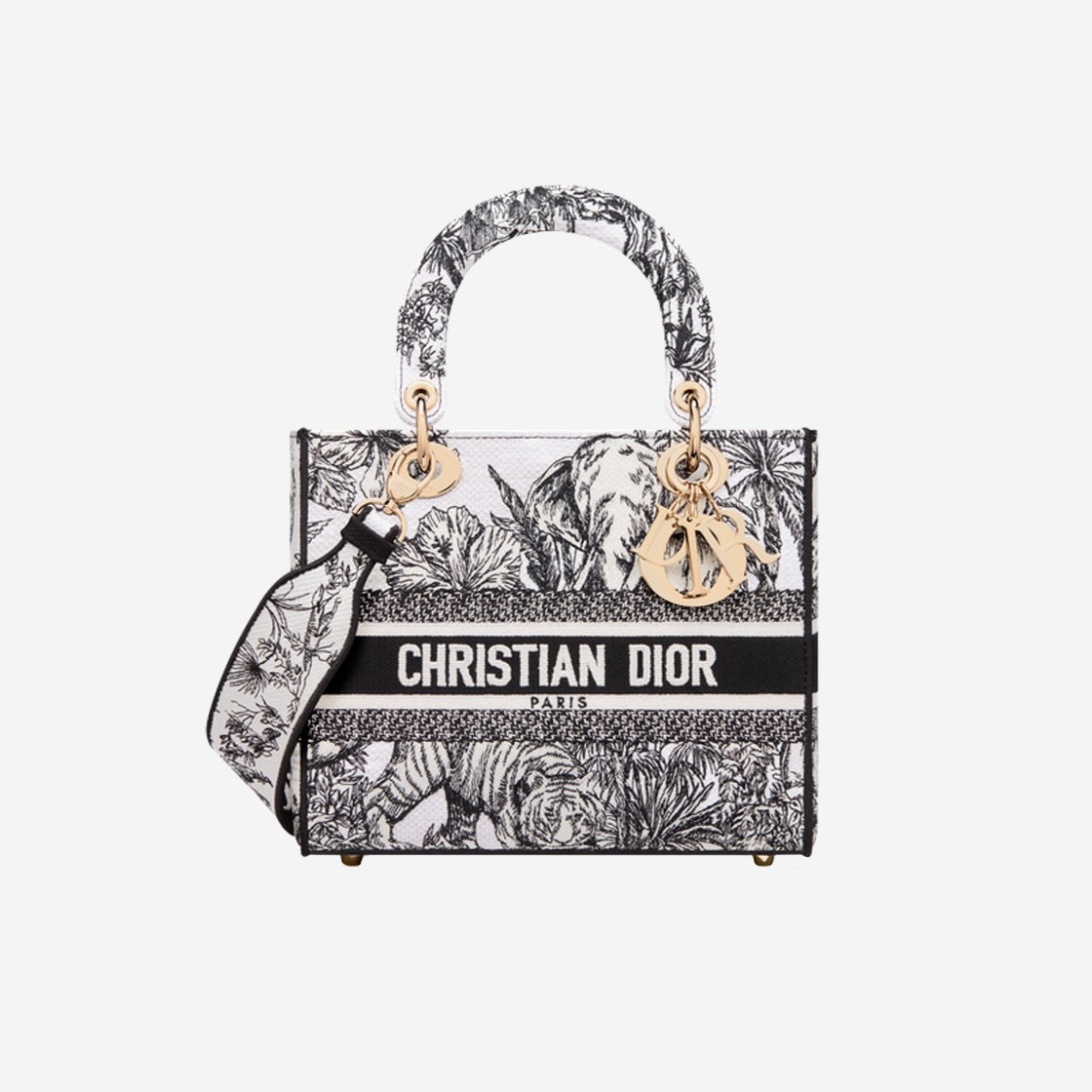 디올 미디움 레이디 D 라이트 백 트왈 드 주이 보야주 자수 화이트 블랙 | Dior | KREAM