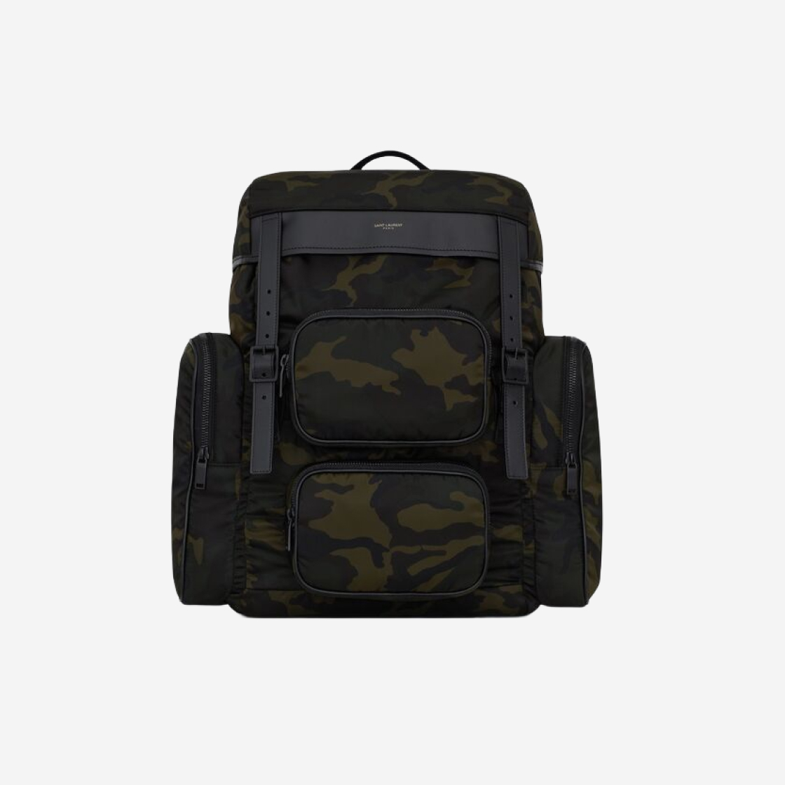 생로랑 시티 멀티 포켓 백팩 스무스 레더 앤 나일론 블랙 앤 카키 Saint Laurent Kream