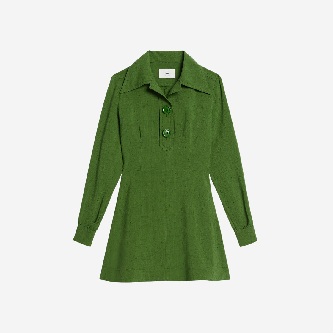 (W) 아미 버튼 칼라 숏 드레스 에버그린 | AMI | KREAM