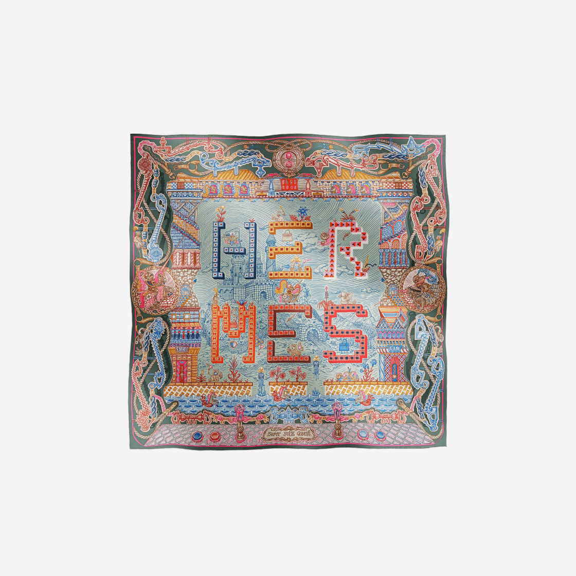 (W) 에르메스 슈퍼 실크 퀘스트 스카프 90 베르 아망드 로즈 멀티꼴로르 | Hermes | KREAM