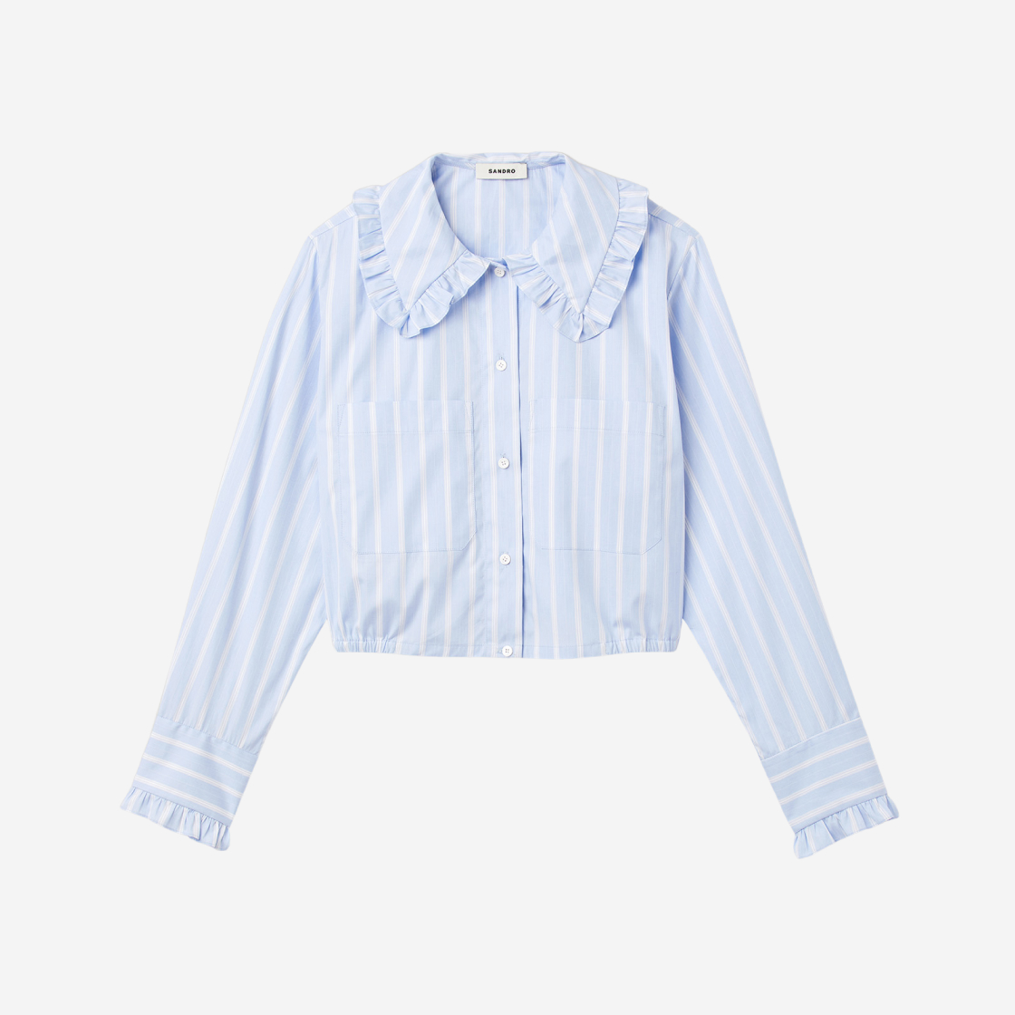 (W) 산드로 프릴 스트라이프 블라우스 라이트 블루 | Sandro | KREAM