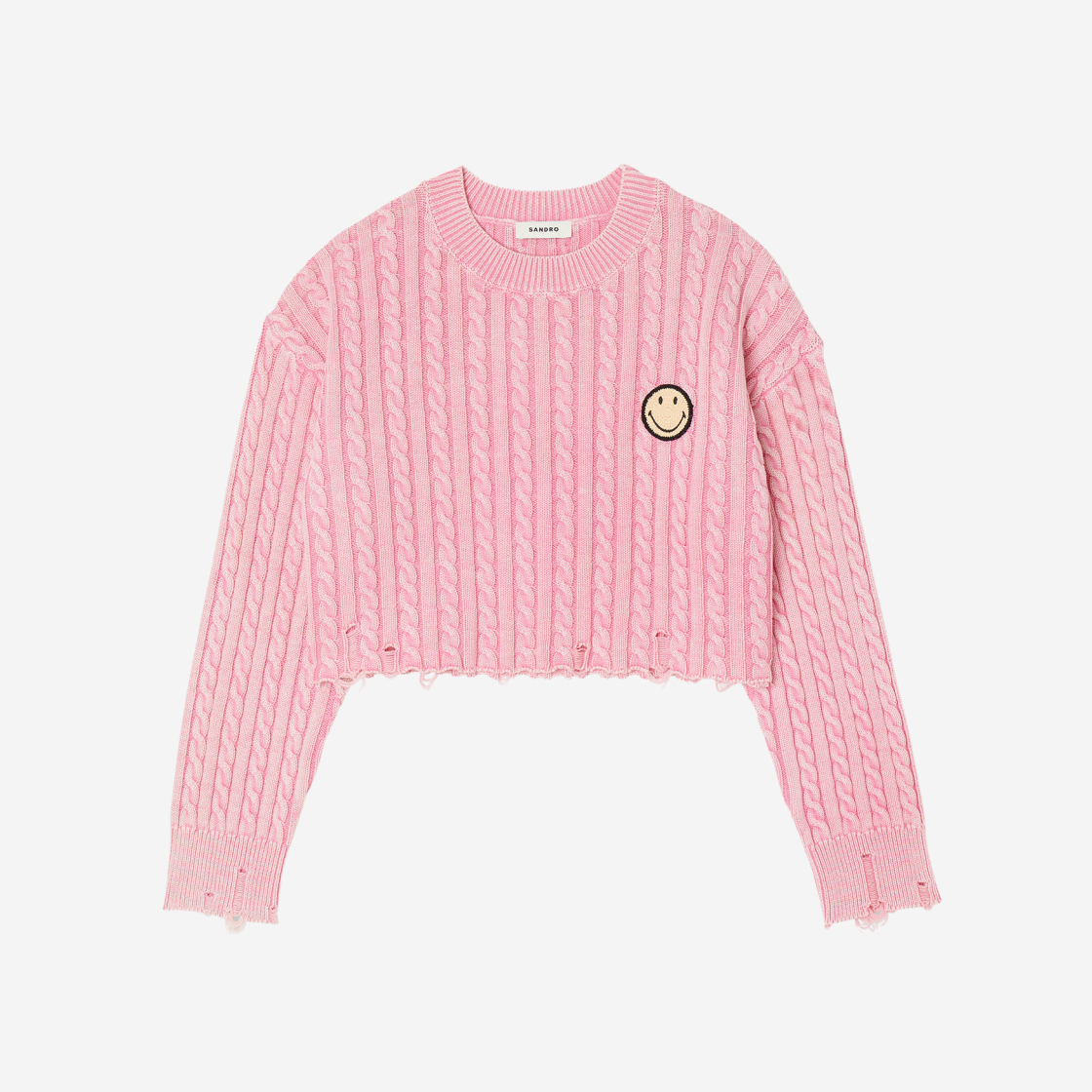 (W) 산드로 스마일 패치 케이블 니트 핑크 | Sandro | KREAM