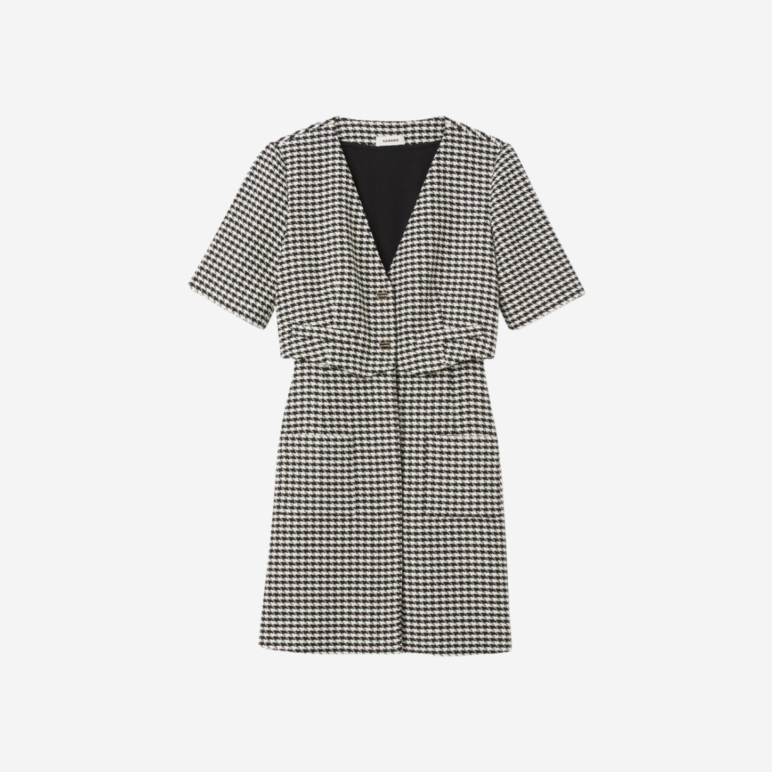 (W) 산드로 숏 하운드투스 트위드 드레스 블랙 화이트 | Sandro | KREAM