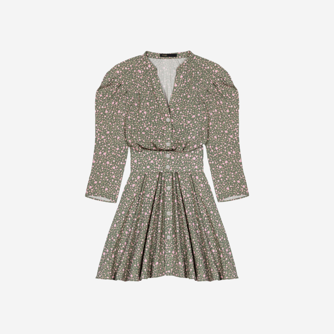 (W) 마쥬 볼륨 슬리브 미니 드레스 로즈 버튼 | Maje | KREAM