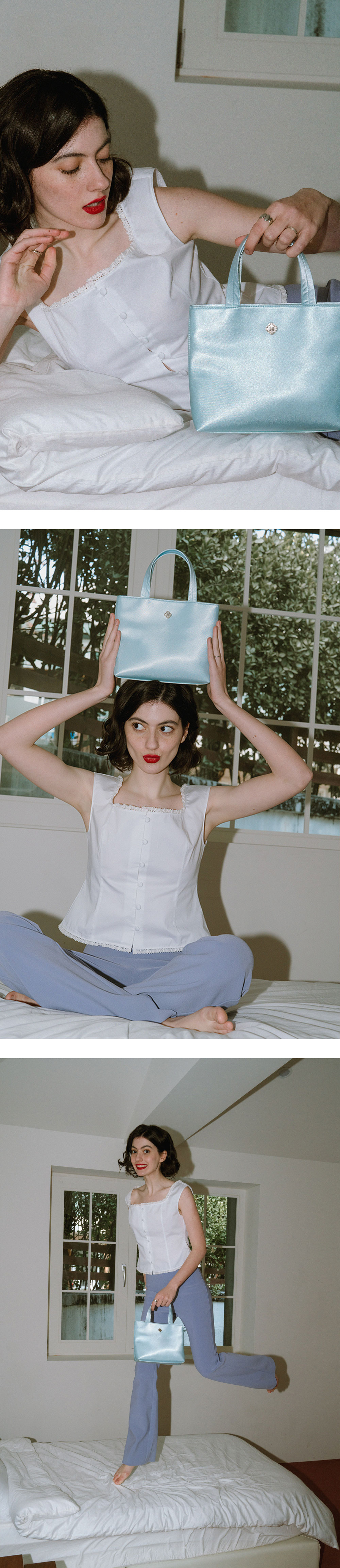 히어리 우먼 마리 실크 토트 백 블루 | Heeari | KREAM