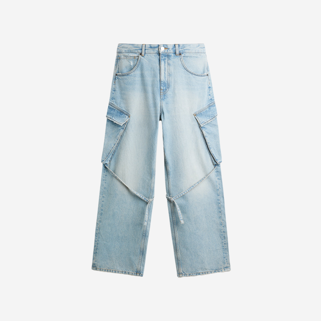 자라 와이드 핏 카고 진 블루 그린 | Zara | KREAM