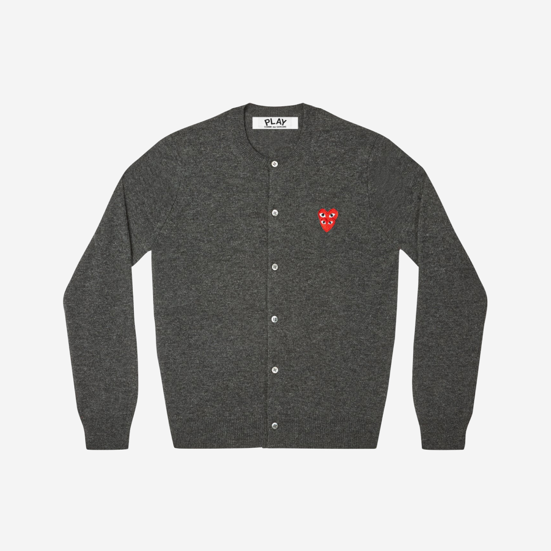 W 플레이 꼼데가르송 더블 하트 니트 가디건 그레이 Play Comme Des Garcons Kream