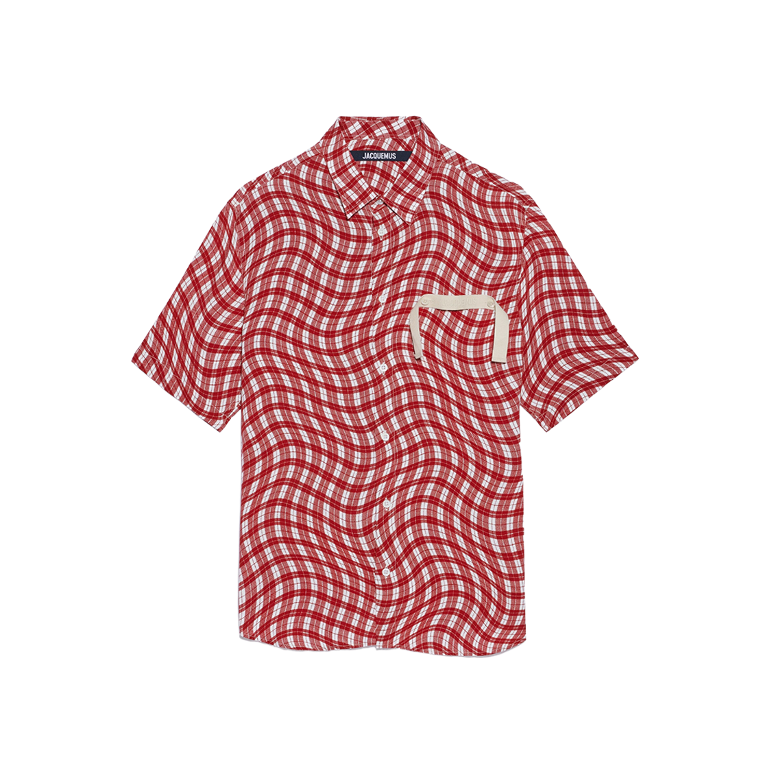 자크뮈스 라 슈미즈 메로 웨이비 체크 숏슬리브 셔츠 프린트 다크 레드 디폼드 체크 | Jacquemus | KREAM