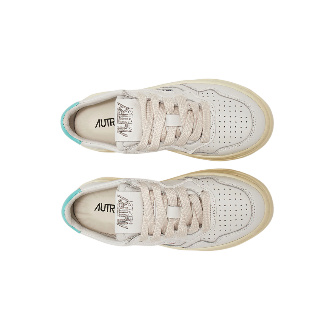 (키즈) 오트리 메달리스트 로우 레더 스니커즈 화이트 터콰이즈 | Autry | KREAM