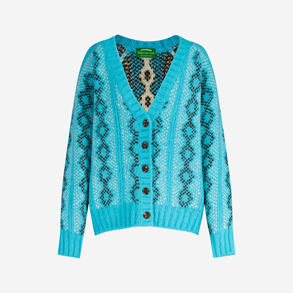 그린버터 우먼 빈티지 자카드 패턴 가디건 스카이 블루 | GREEN BUTTER | KREAM