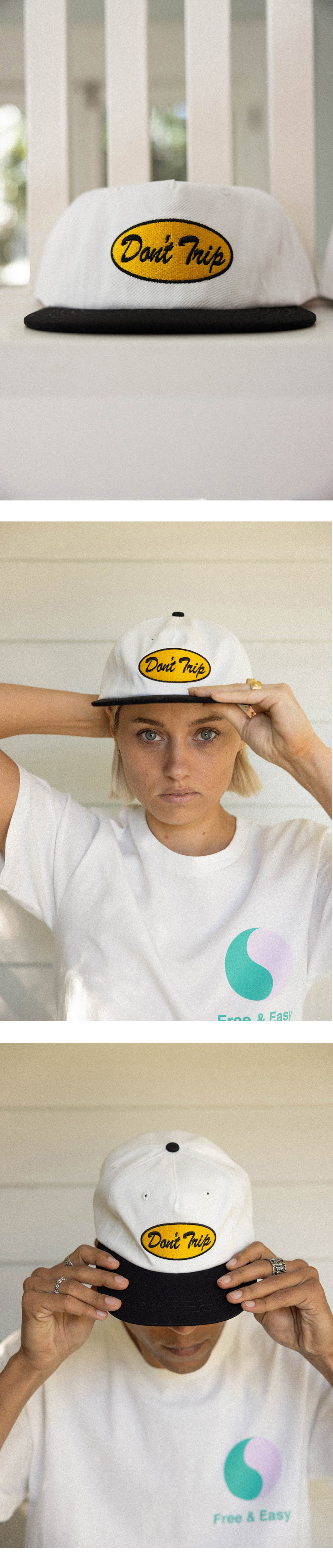 프리앤이지 오발 투 톤 쇼트 브림 스냅백 햇 본 블랙 | Free & Easy | KREAM