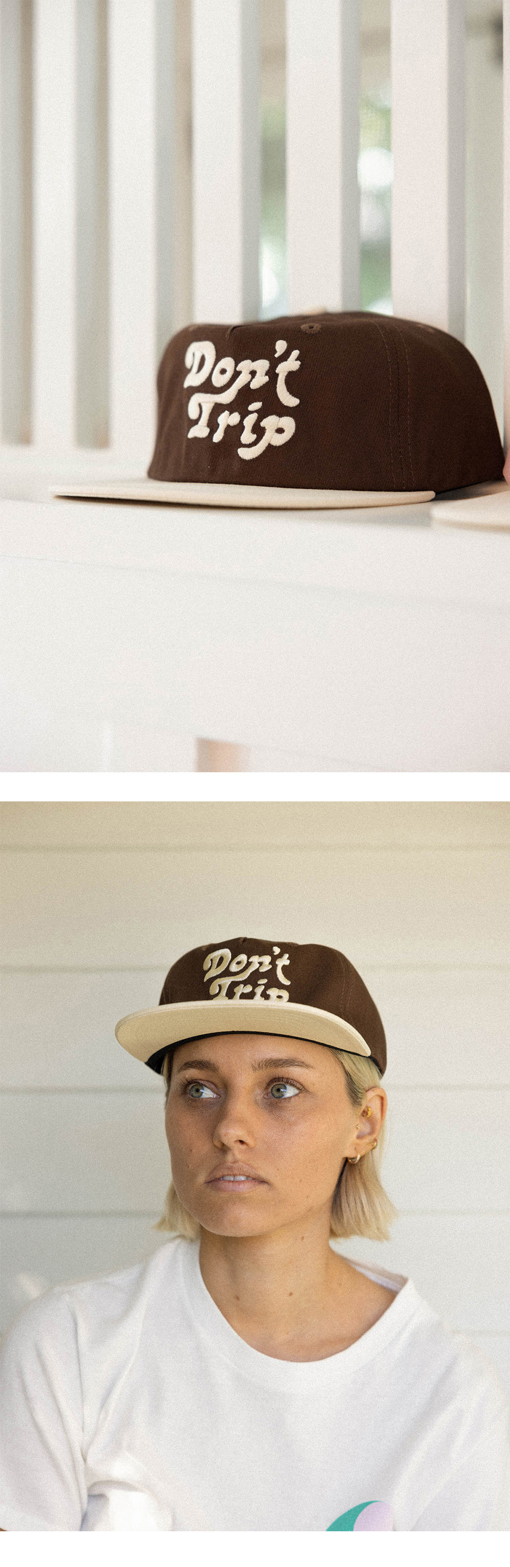 프리앤이지 돈 트립 투 톤 쇼트 브림 스냅백 햇 브라운 본 | Free & Easy | KREAM