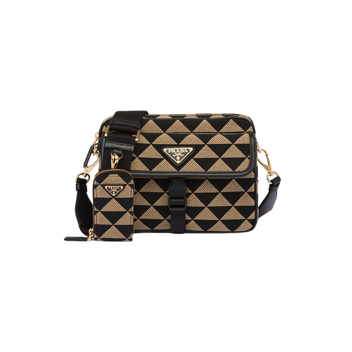 프라다 심볼 자수 패브릭 백 블랙 베이지 | Prada | KREAM