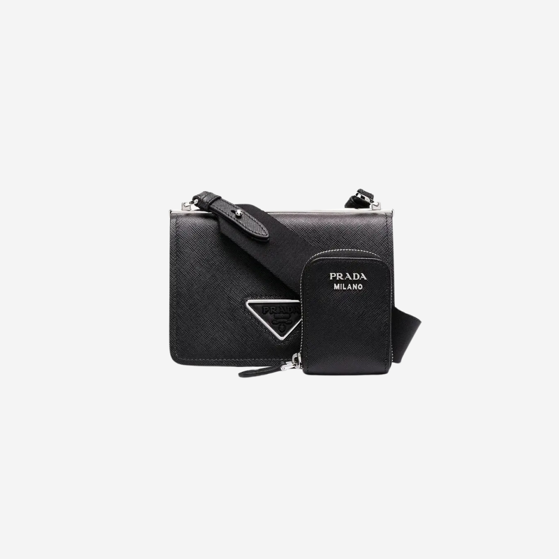 프라다 사피아노 레더 미니 지퍼 파우치 숄더백 블랙 | Prada | KREAM