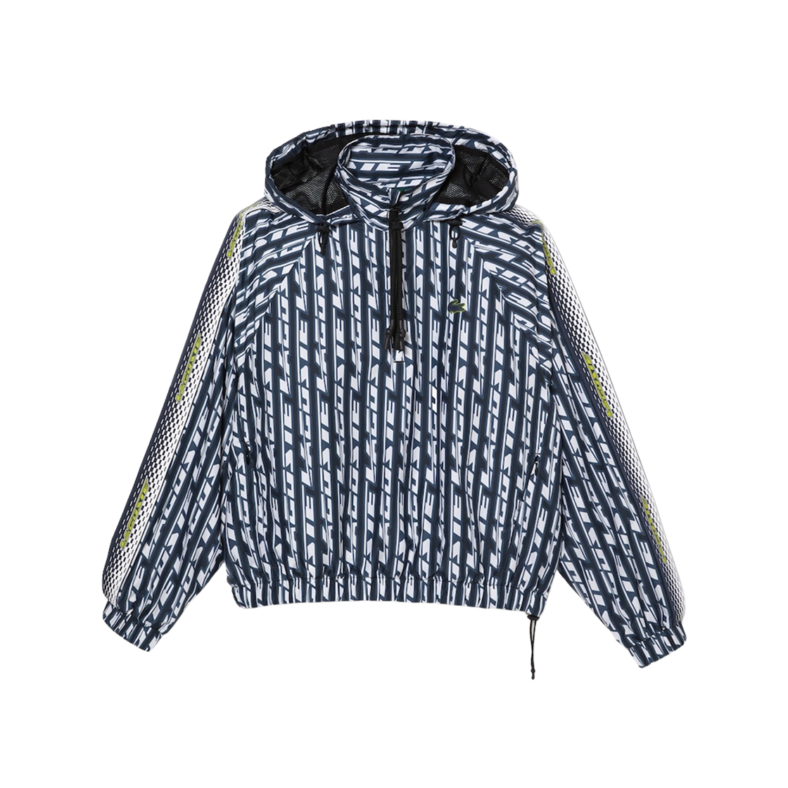 (W) 라코스테 올오버 로고 프린트 후드 아노락 블랙 블루 화이트 | Lacoste | KREAM