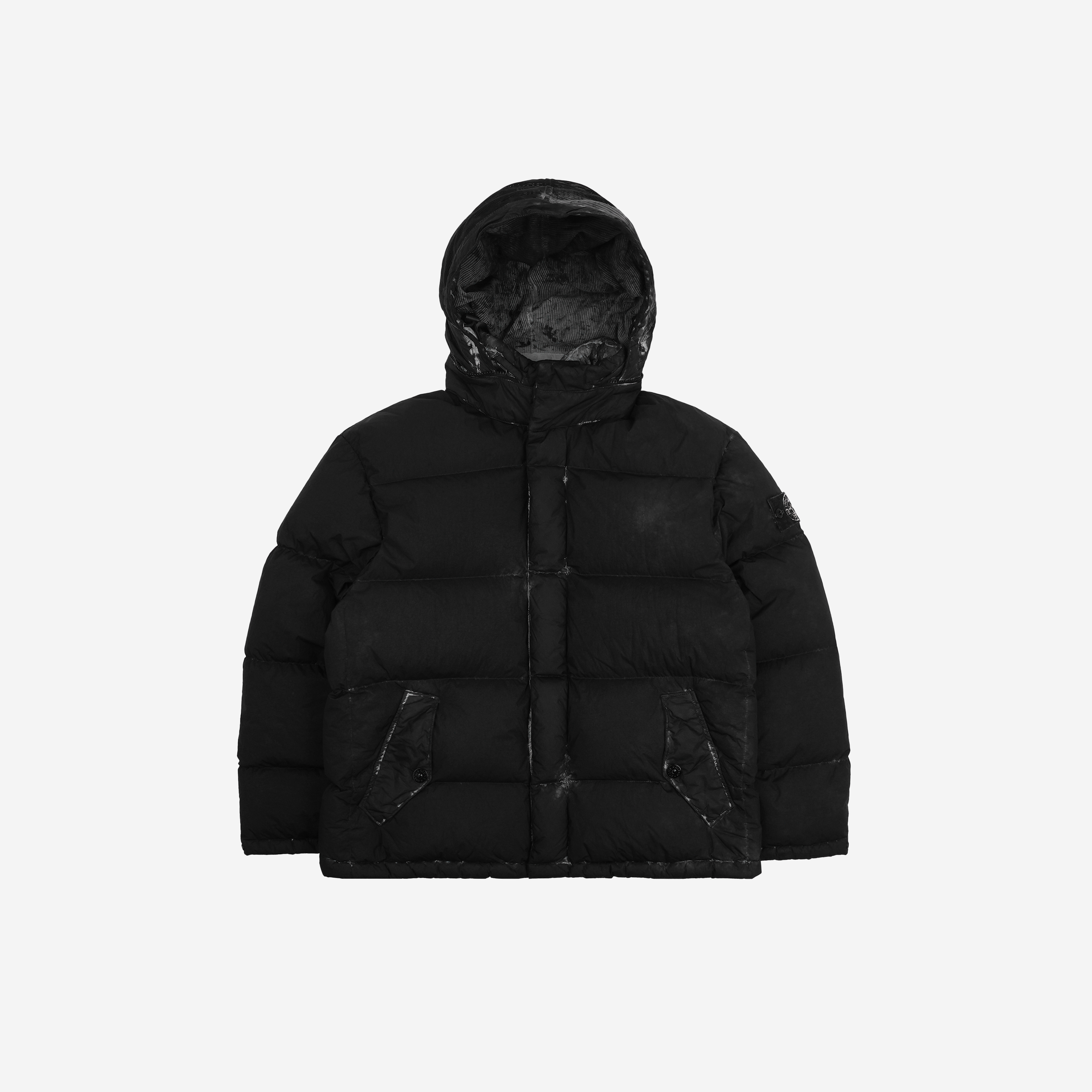 슈프림 x 스톤 아일랜드 페인티드 카모 크링클 다운 자켓 블랙 - 20FW | KREAM