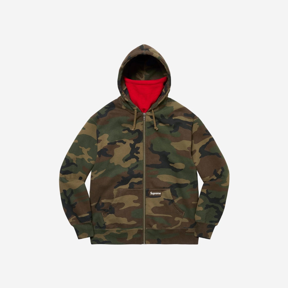 슈프림 더블 후드 페이스마스크 집업 후드 스웨트셔츠 우드랜드 카모 - 22FW | Supreme | KREAM