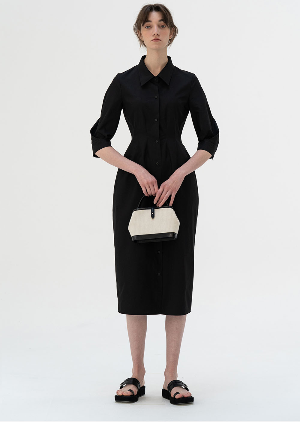 킨더살몬 우먼 미니 레더 트림 캔버스 크로스바디 에크루 | KINDERSALMON | KREAM