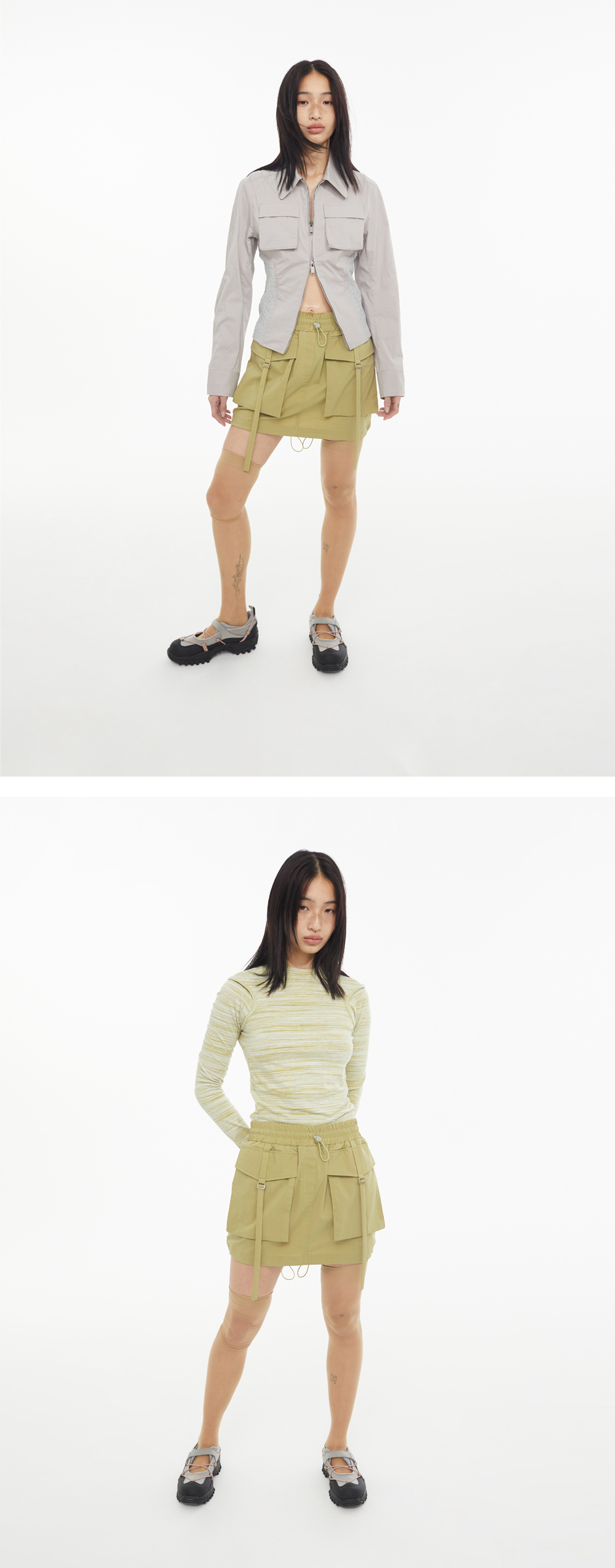 쿄 우먼 스왈로 카고 미니 스커트 올리브 | KYO | KREAM