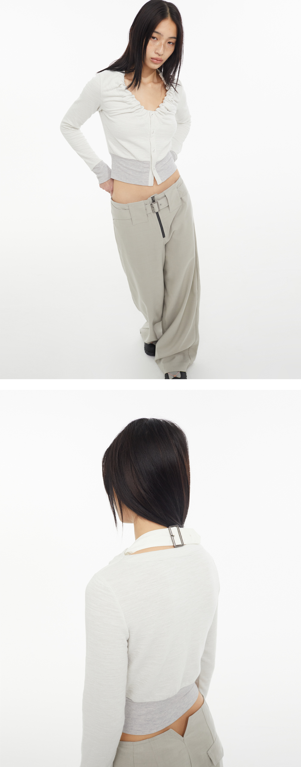 쿄 우먼 슬럽 셔링 버클넥 가디건 본 | KYO | KREAM