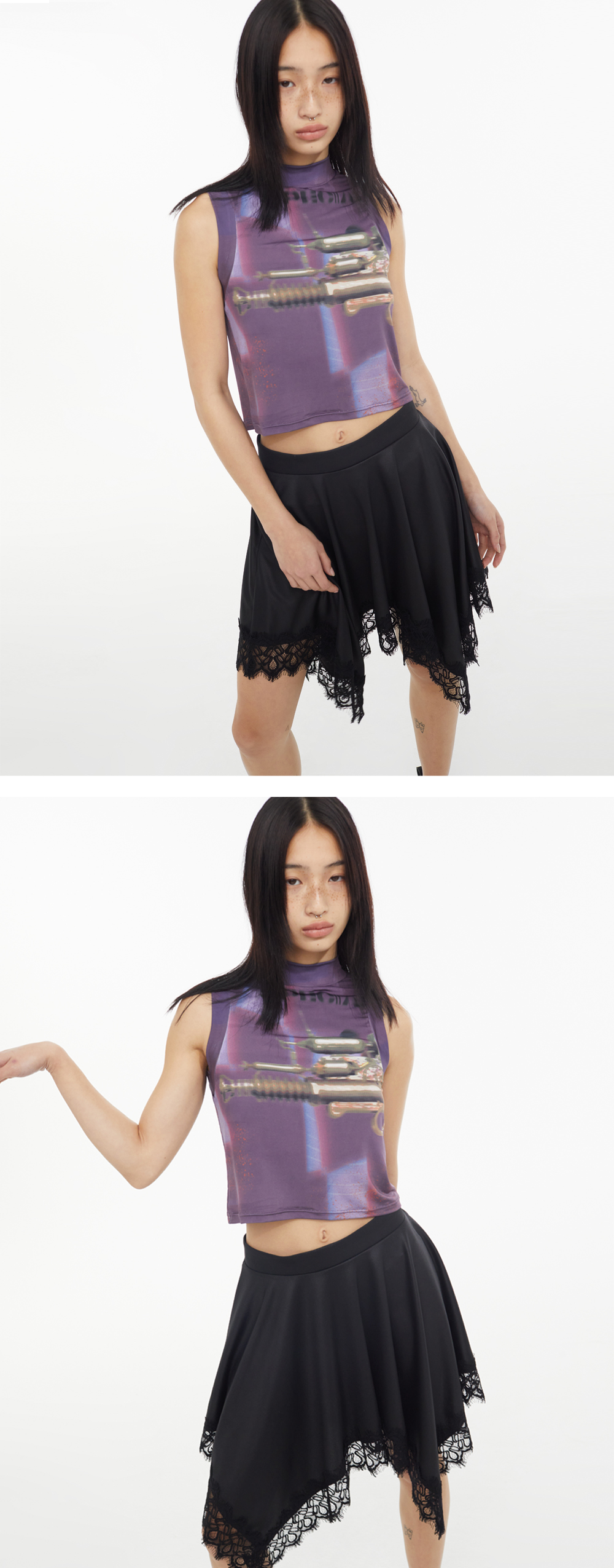 쿄 우먼 프린트 베이비 크롭 슬리브리스 퍼플 | KYO | KREAM