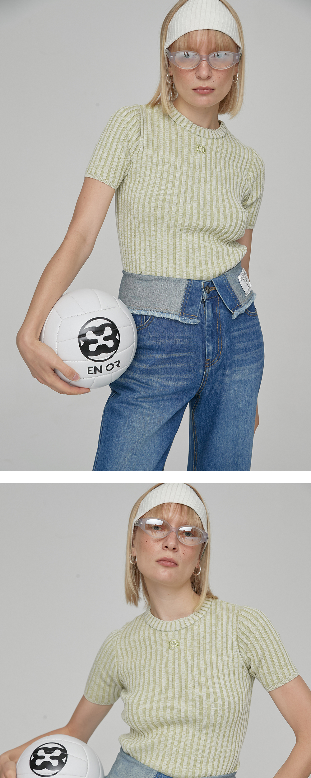 엔오르 우먼 크롭 골지 니트 그린 | ENOR | KREAM