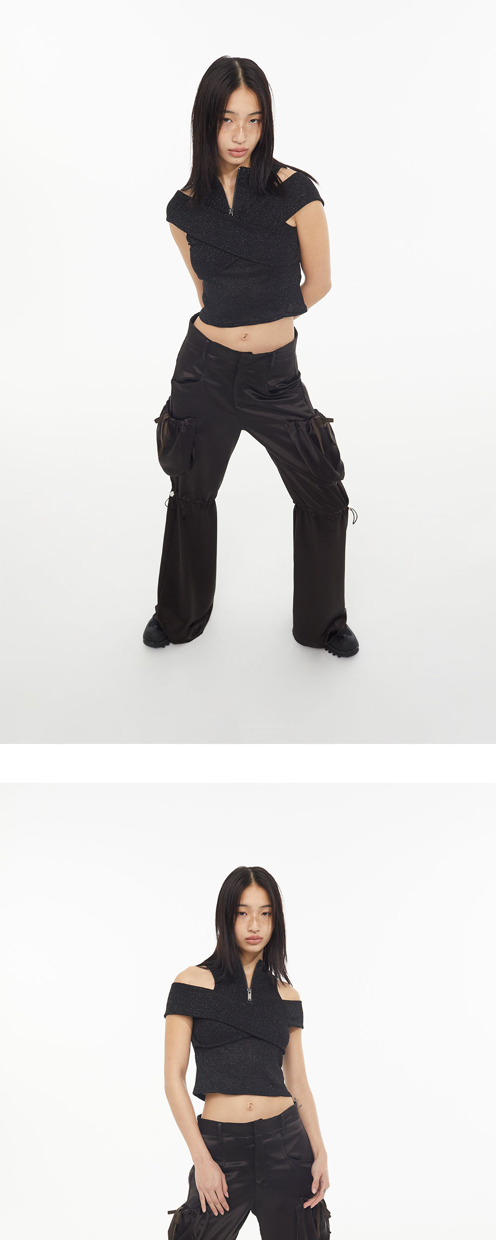 쿄 하프넥 크로스 컷아웃 티 블랙 | KYO | KREAM