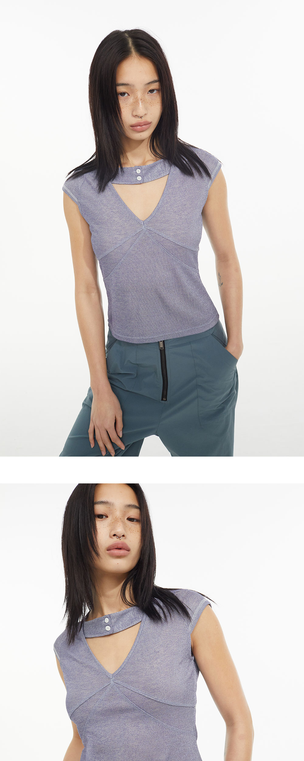 쿄 버튼업 볼캡 슬리브 티 퍼플 | KYO | KREAM