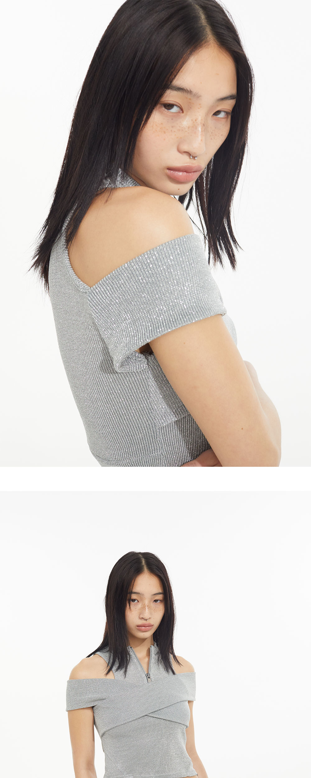 쿄 하프넥 크로스 컷아웃 티 그레이쉬 | KYO | KREAM