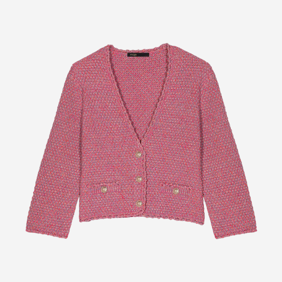(W) 마쥬 크로셰 트위드 텍스처 가디건 핑크 | Maje | KREAM