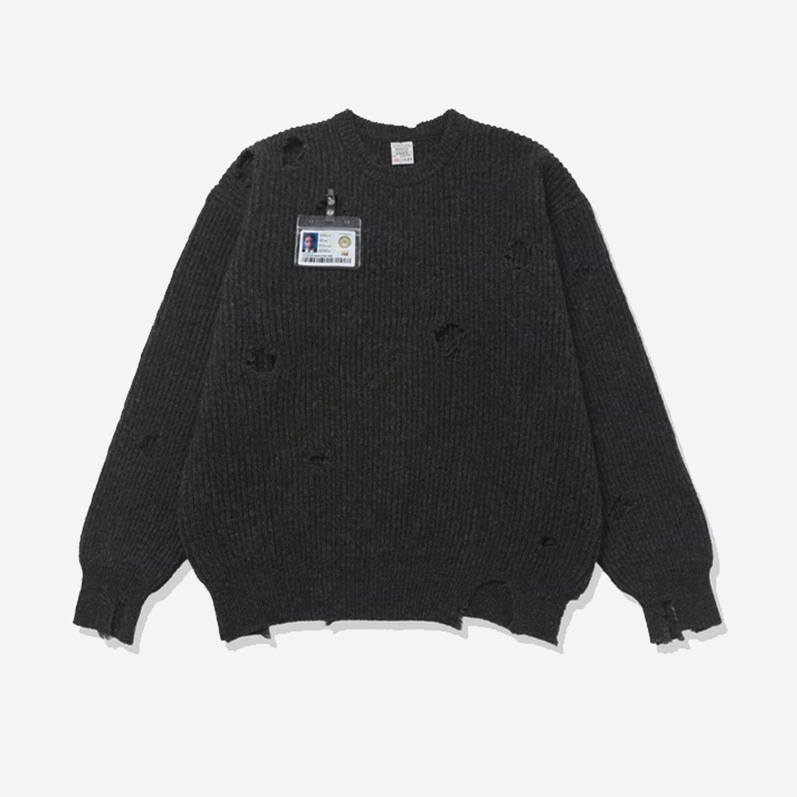 에스티유 디스트로이드 니트 차콜 + 네임 택 | STU | KREAM
