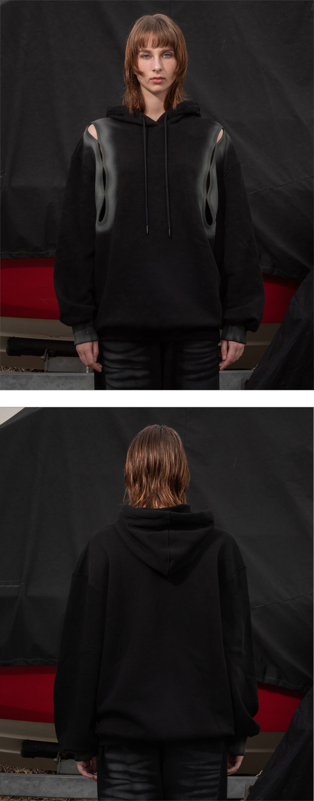 쿄 에어브러쉬 컷아웃 루프 후디 블랙 | KYO | KREAM